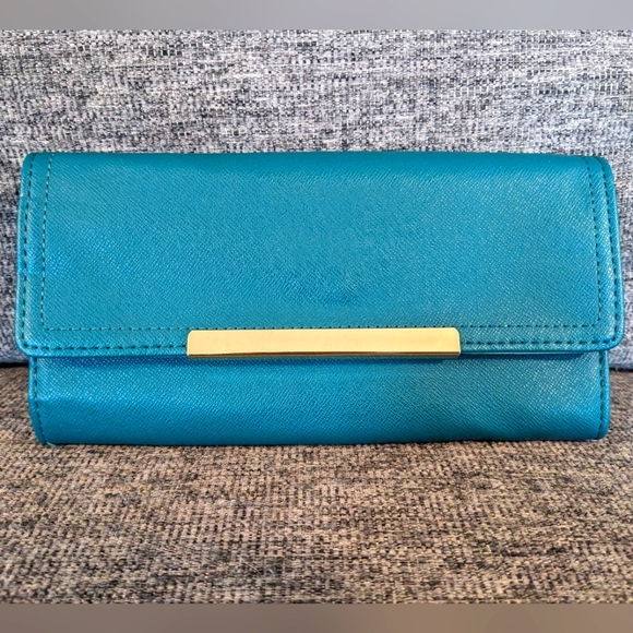 Bags | New Teal Blue Wallet With Gold Clasp | Poshmark